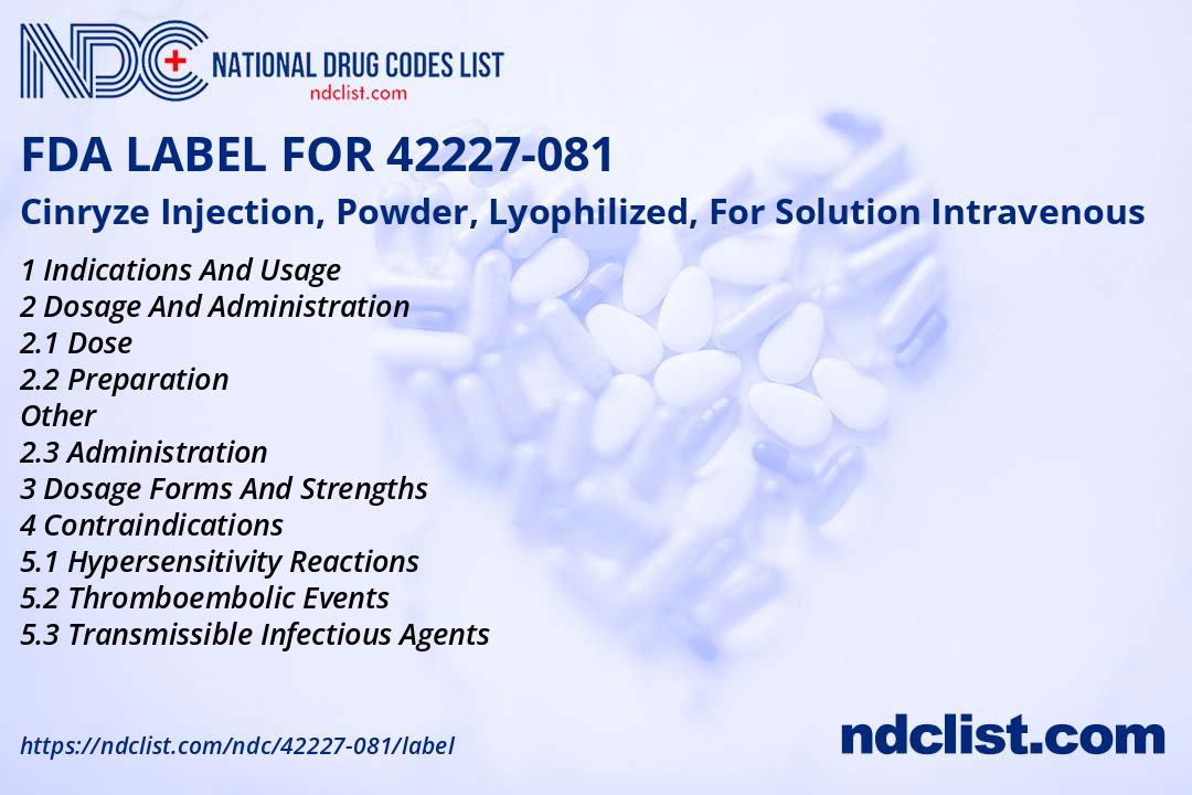 FDA Label for Cinryze Injection, Powder, Lyophilized, For Solution ...