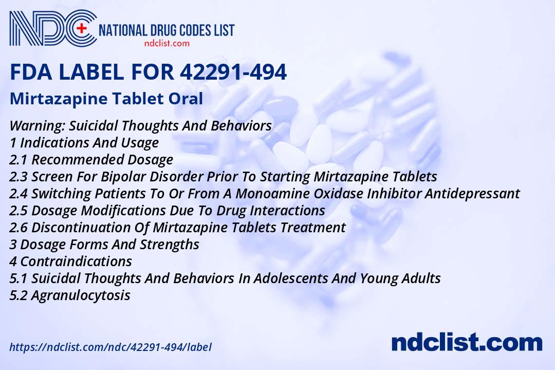 FDA Label for Mirtazapine Tablet Oral - Indications, Usage & Precautions