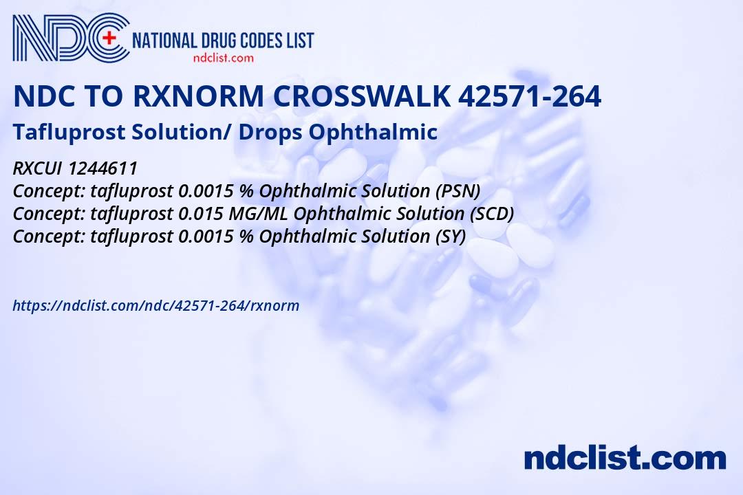 NDC RxNorm Crosswalk 42571-264 Tafluprost Solution/ Drops Ophthalmic