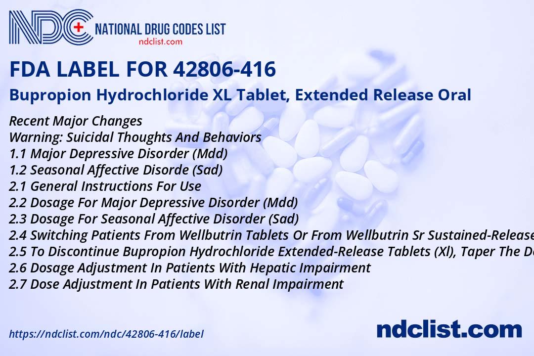 FDA Label for Bupropion Hydrochloride XL Tablet, Extended Release Oral ...