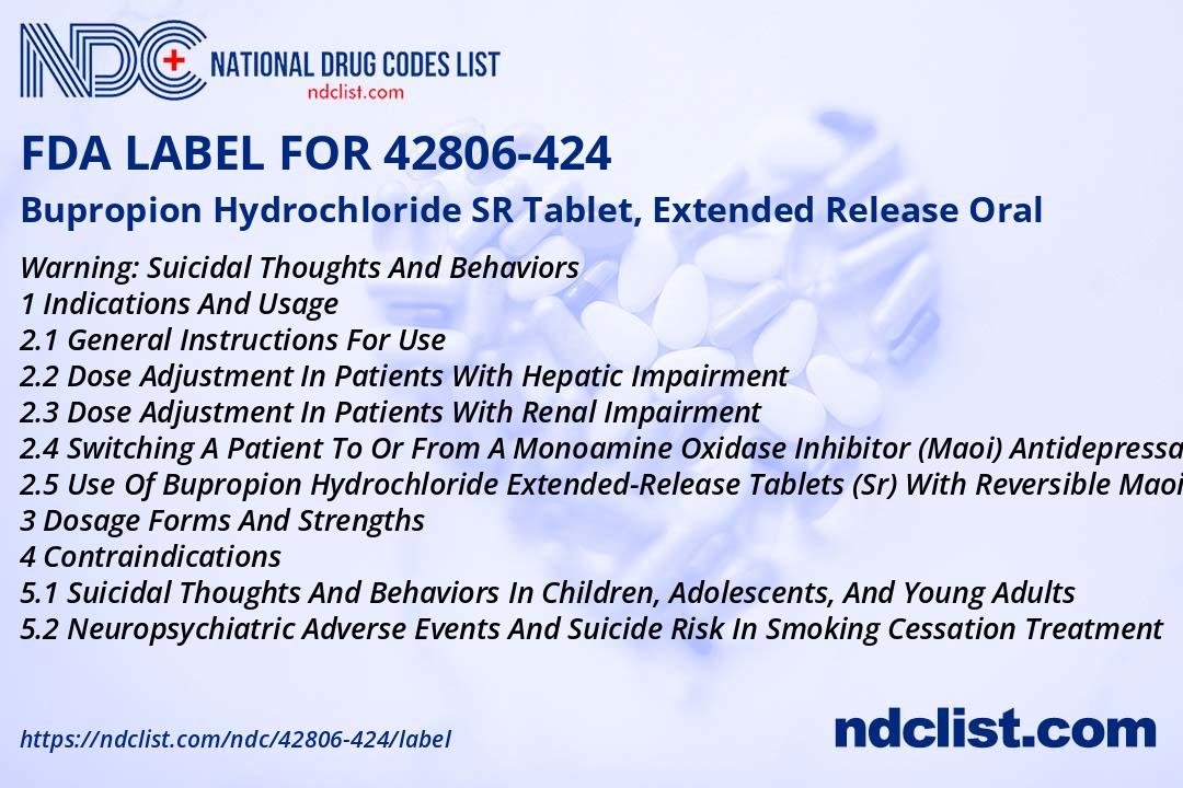 Bupropion Hydrochloride FDA Label - NDC 42806-424