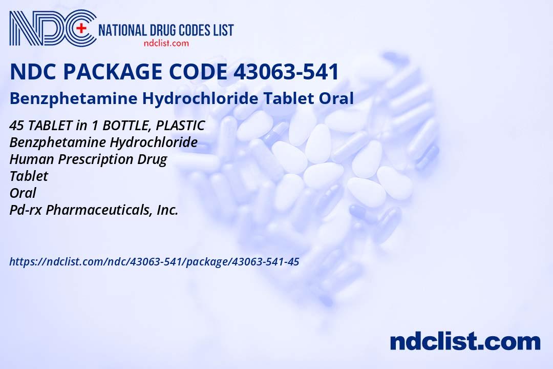 NDC Package 43063-541-45 Benzphetamine Hydrochloride Tablet Oral