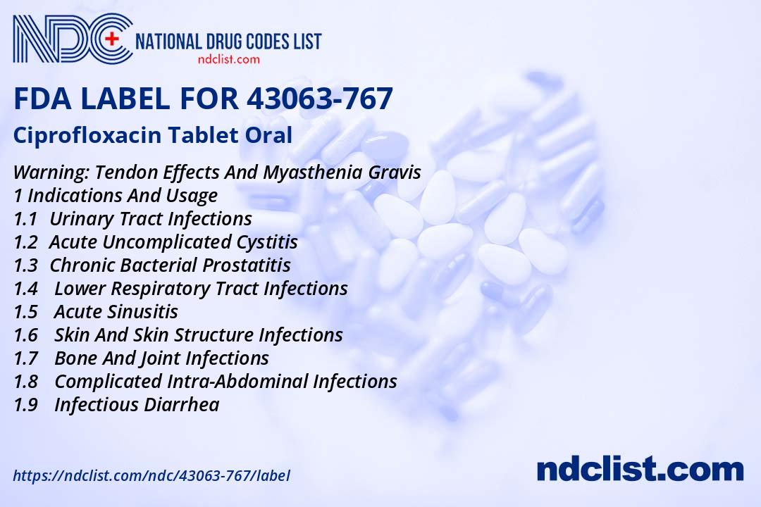 FDA Label for Ciprofloxacin Tablet Oral - Indications, Usage & Precautions