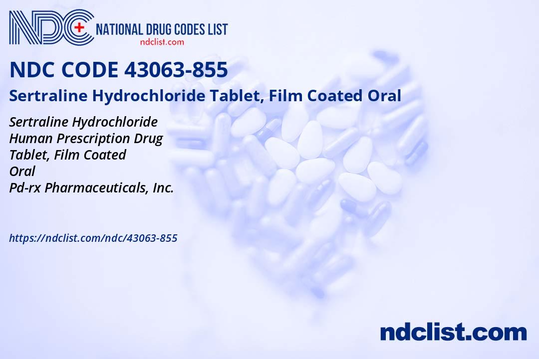 NDC 43063-855 Sertraline Hydrochloride Tablet, Film Coated Oral