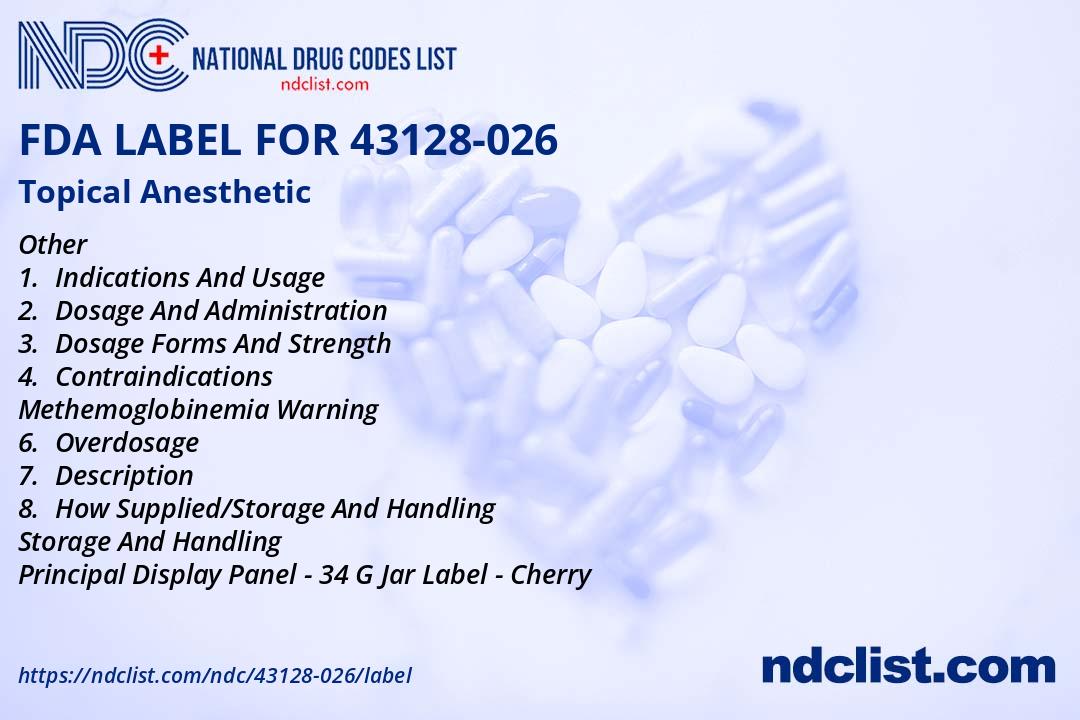 Topical Anesthetic FDA Label - NDC 43128-026