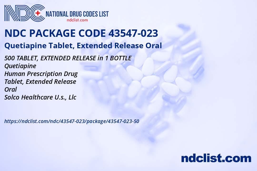 NDC Package 43547-023-50 Quetiapine Tablet, Extended Release Oral