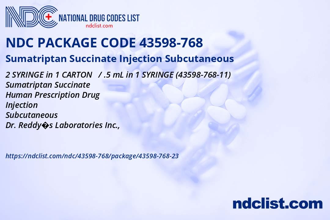 NDC Package 43598-768-23 Sumatriptan Succinate Injection Subcutaneous