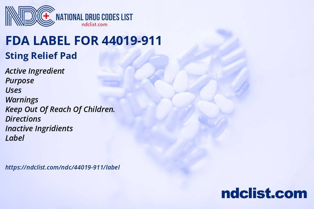 Sting Relief Pad- FDA Label NDC44019-911