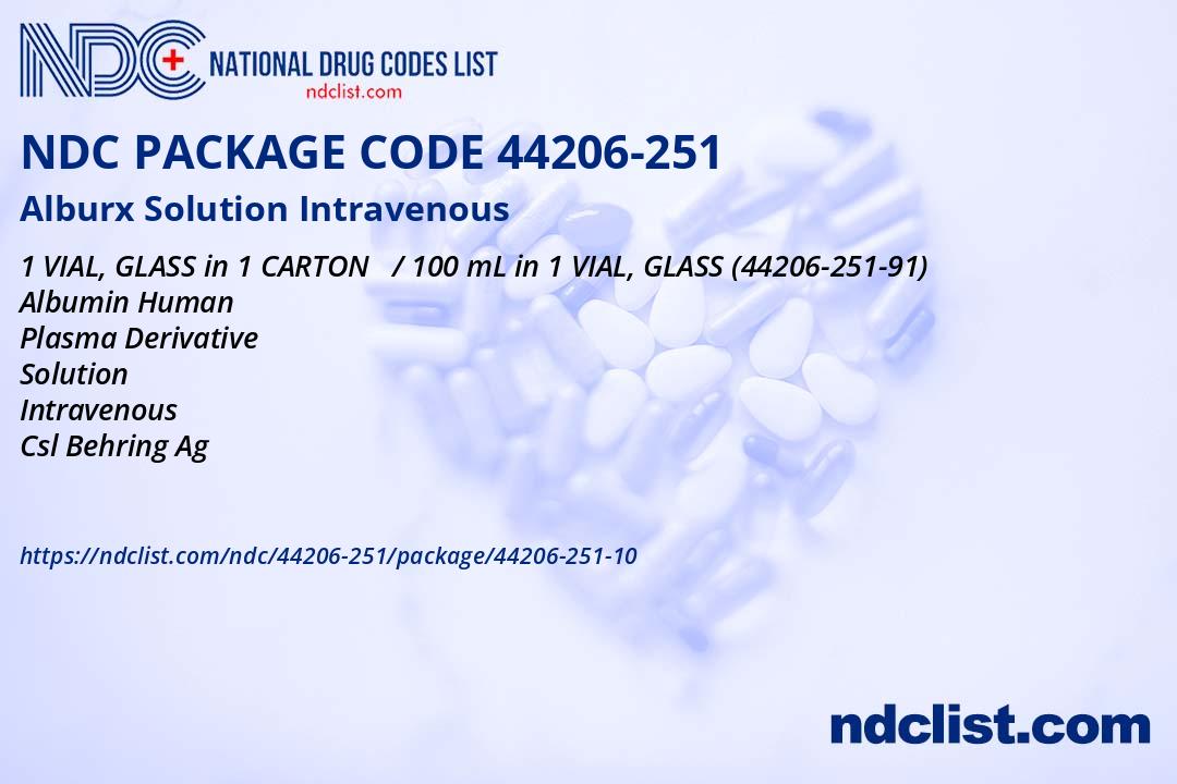 NDC Package 44206-251-10 Alburx Solution Intravenous