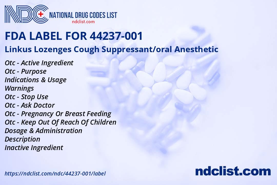 FDA Label for Linkus Lozenges Cough Suppressant/oral Anesthetic ...