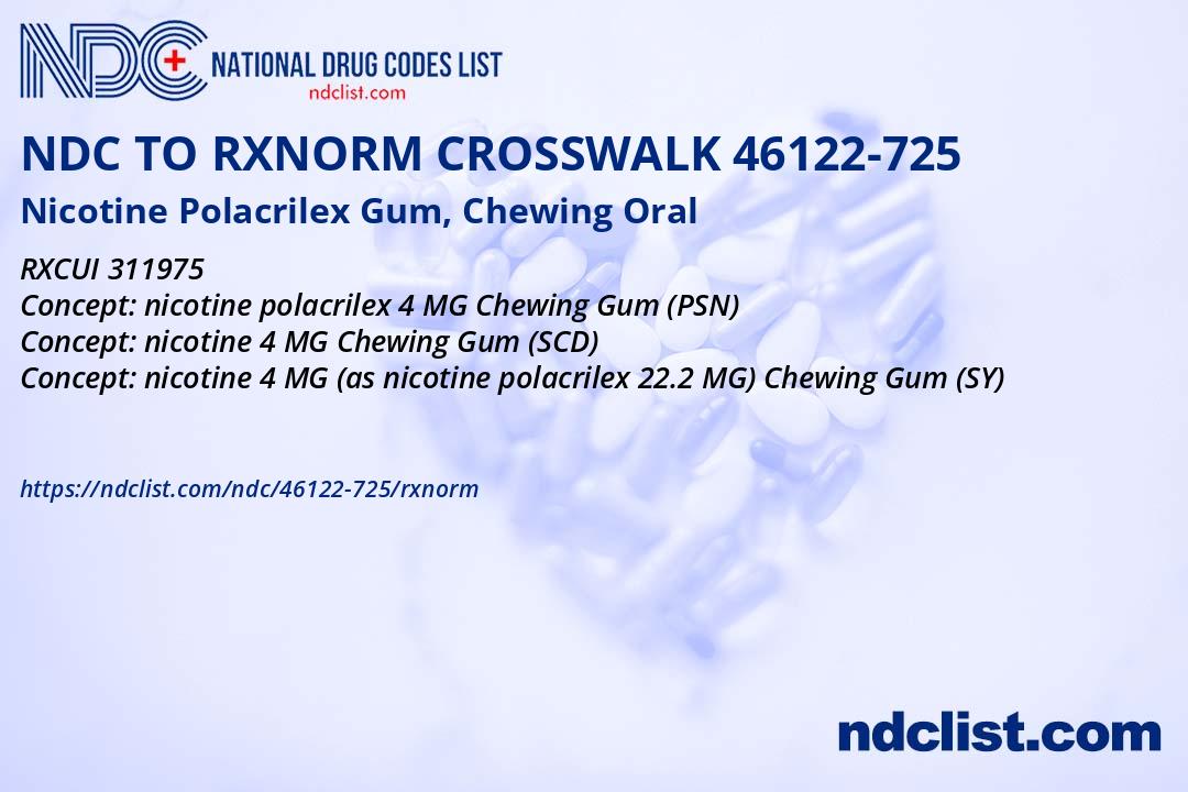 NDC RxNorm Crosswalk 46122-725 Nicotine Polacrilex Gum, Chewing Oral
