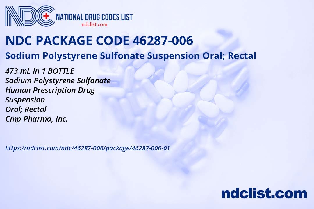 NDC Package 46287-006-01 Sodium Polystyrene Sulfonate Suspension Oral ...