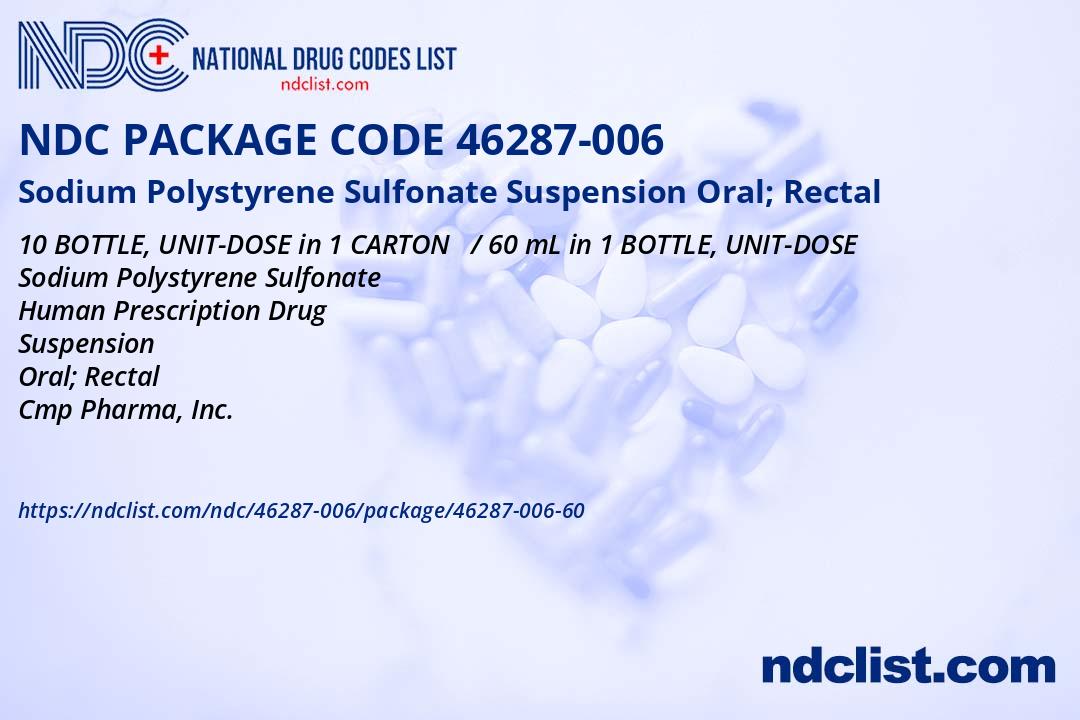 Sodium Polystyrene Sulfonate NDC Package 46287-006-60