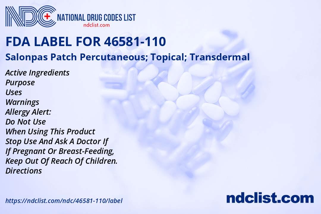 FDA Label for Salonpas Patch Percutaneous; Topical; Transdermal ...