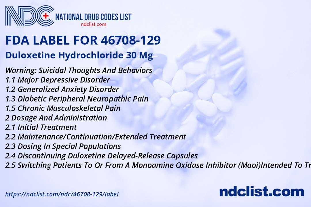 FDA Label for Duloxetine Hydrochloride 30 Mg - Indications, Usage ...