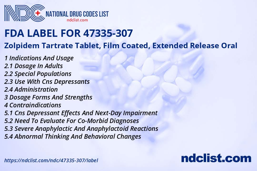 Zolpidem Tartrate- FDA Label NDC47335-307