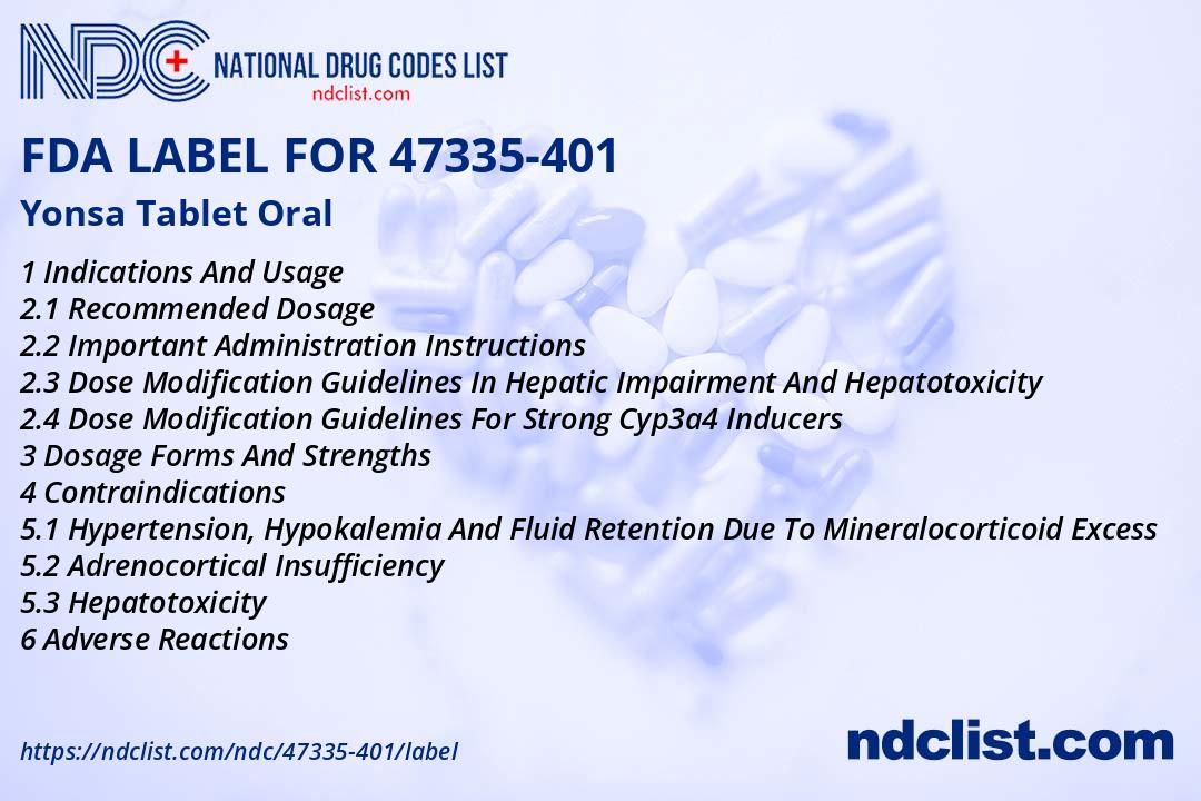 FDA Label for Yonsa Tablet Oral - Indications, Usage & Precautions