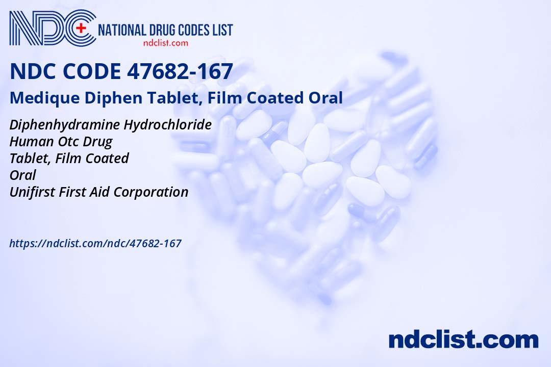 NDC 47682-167 Medique Diphen Tablet, Film Coated Oral