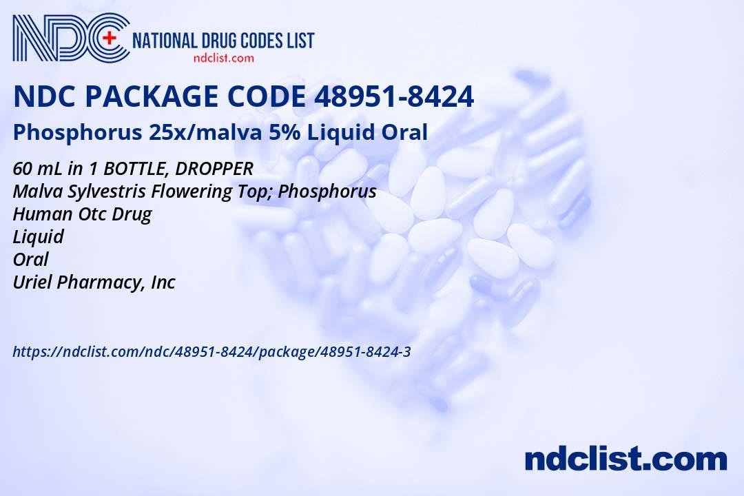 NDC Package 48951-8424-3 Phosphorus 25x/malva 5% Liquid Oral