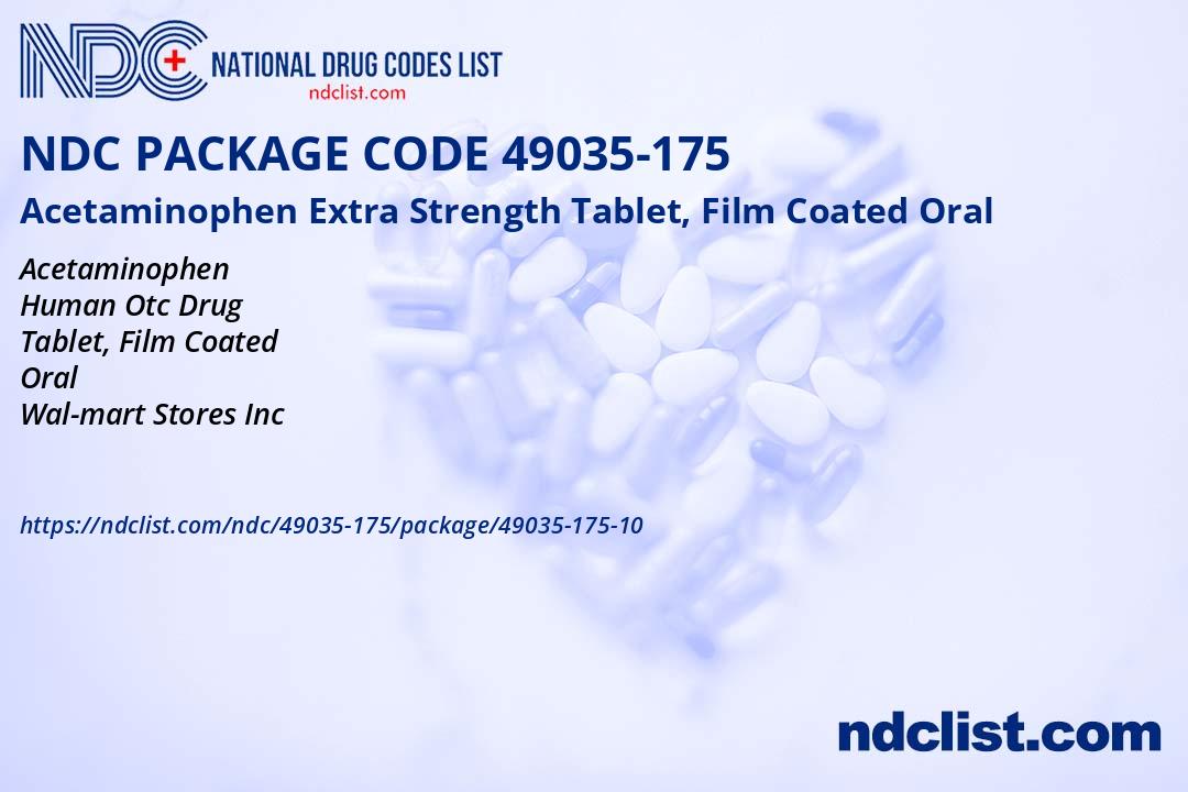 NDC Package 49035-175-10 Acetaminophen Extra Strength Tablet, Film ...