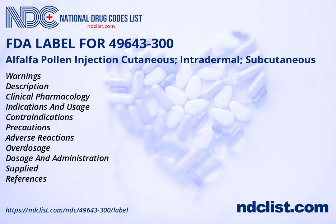 Alfalfa Pollen Injection FDA Label - NDC 49643-300