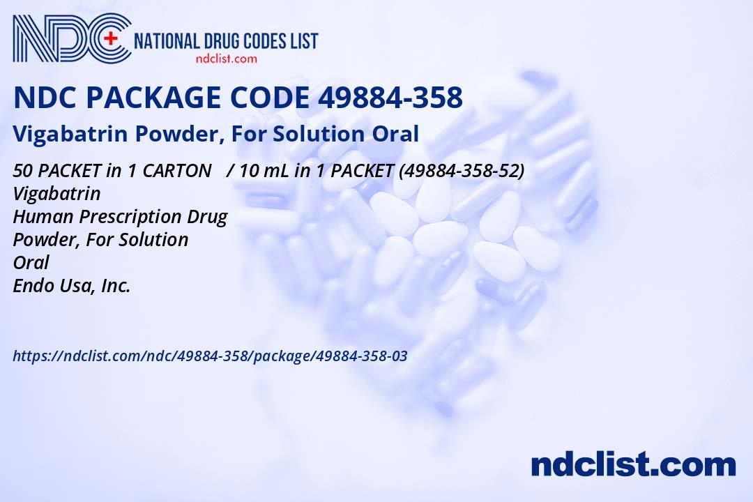 NDC Package 49884-358-03 Vigabatrin Powder, For Solution Oral