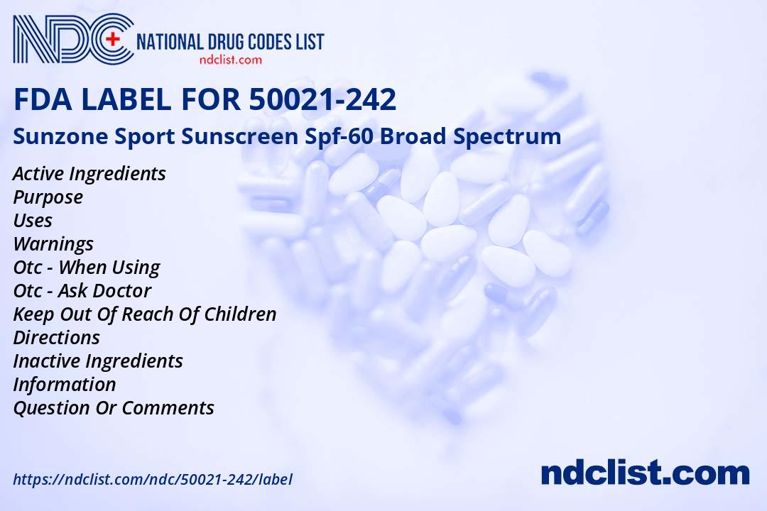 FDA Label for Sunzone Sport Sunscreen Spf-60 Broad Spectrum ...