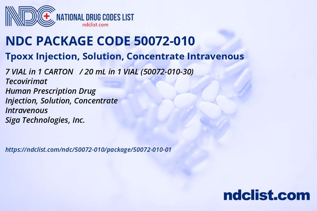 NDC Package 50072-010-01 Tpoxx Injection, Solution, Concentrate Intravenous