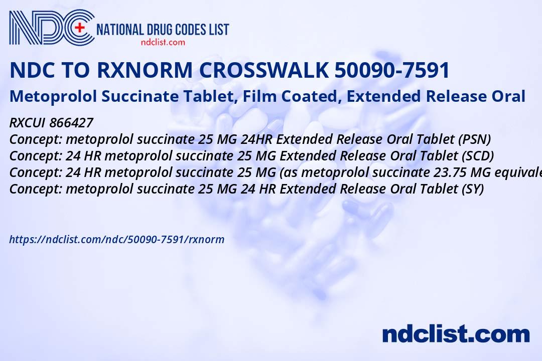 NDC RxNorm Crosswalk 50090-7591 Metoprolol Succinate Tablet, Film ...