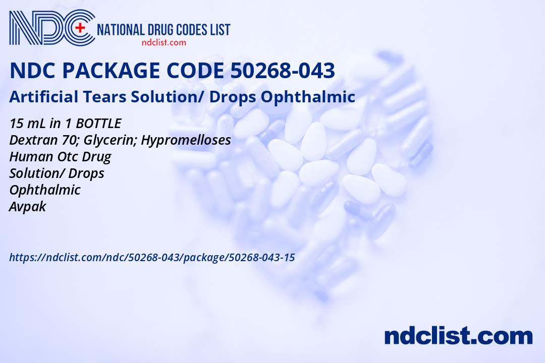NDC Package 50268-043-15 Artificial Tears Solution/ Drops Ophthalmic