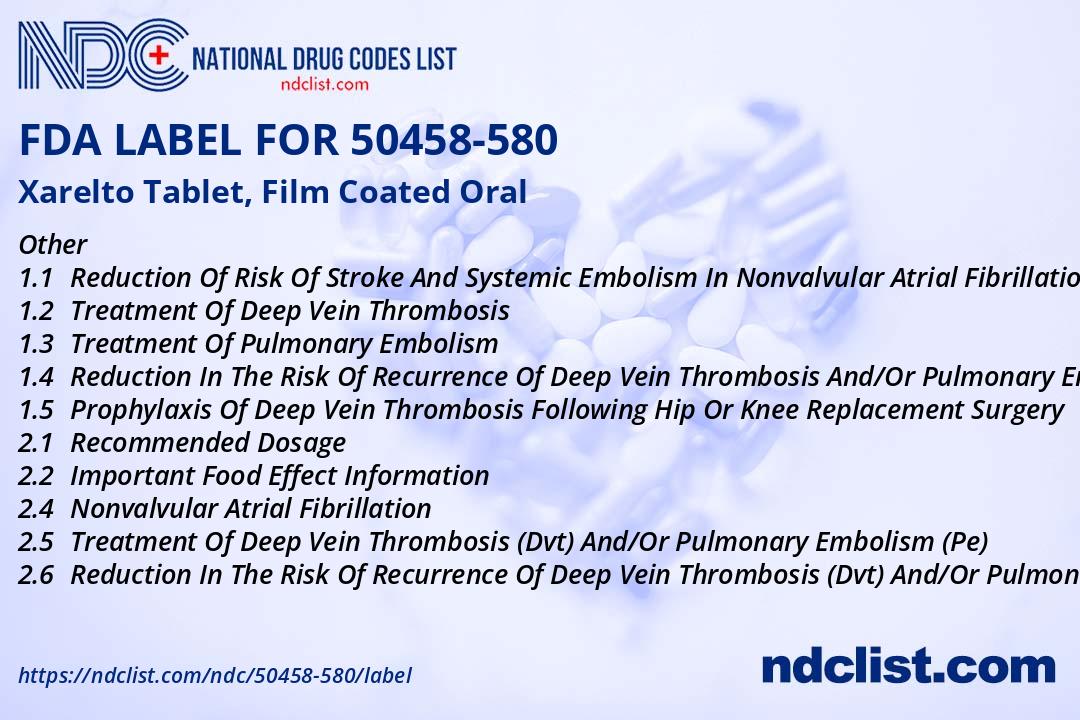 Xarelto Tablet, Film Coated FDA Label - NDC 50458-580