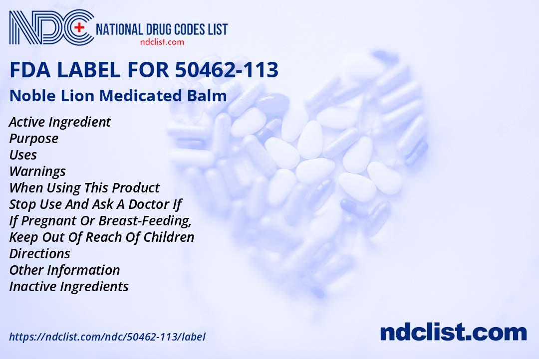 FDA Label for Noble Lion Medicated Balm - Indications, Usage & Precautions