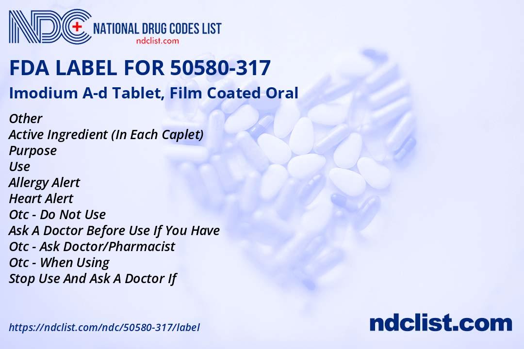 Imodium Tablet, Film Coated FDA Label - NDC 50580-317