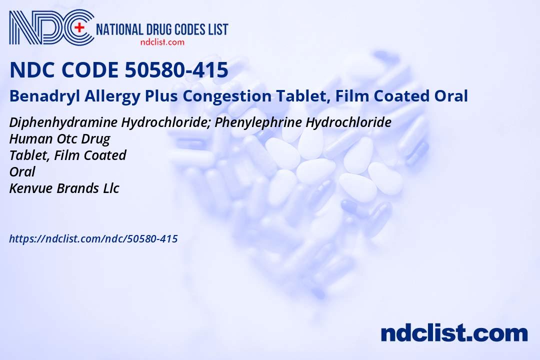 NDC 50580-415 Benadryl Allergy Plus Congestion Tablet, Film Coated Oral