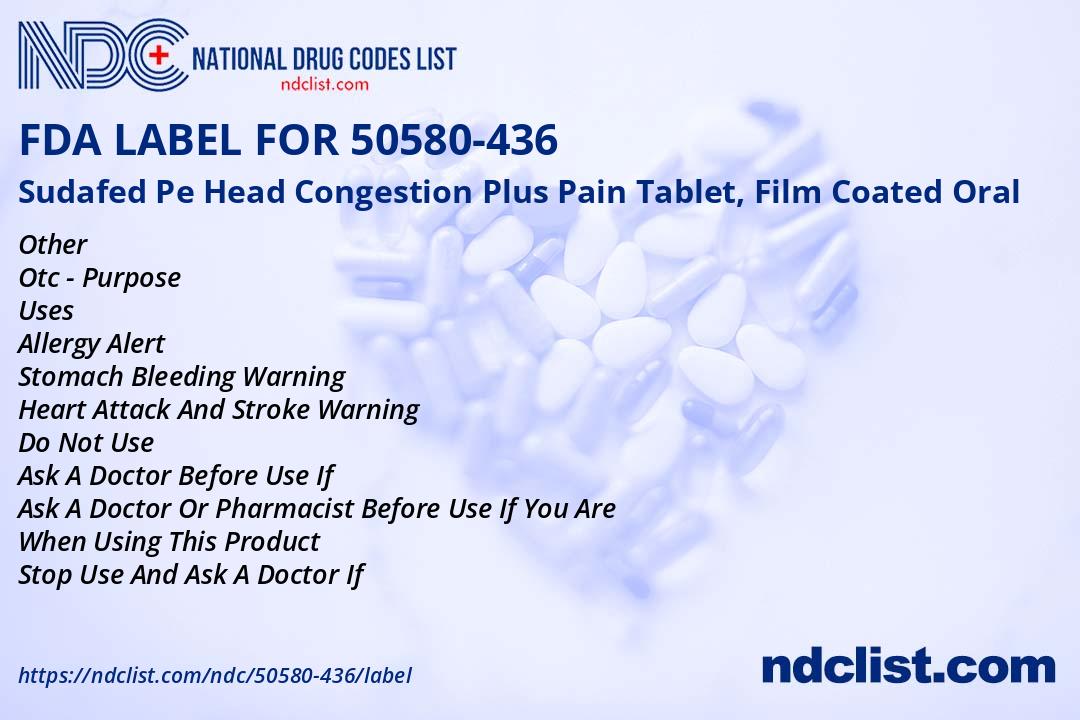 FDA Label for Sudafed Pe Head Congestion Plus Pain Tablet, Film Coated ...