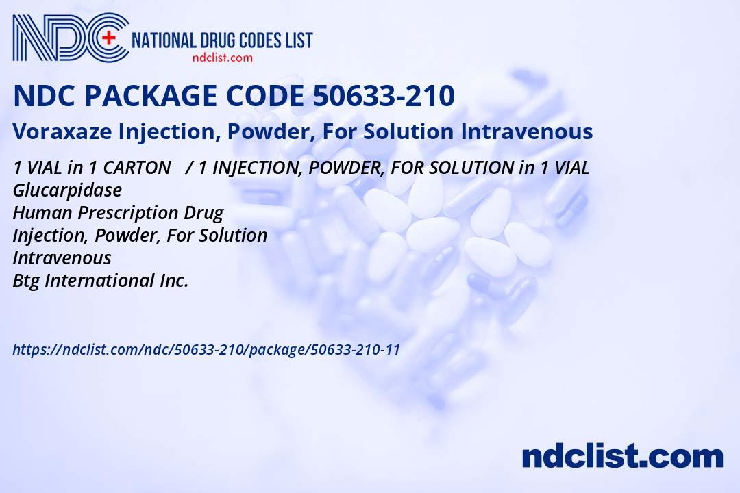 NDC Package 50633-210-11 Voraxaze Injection, Powder, For Solution ...