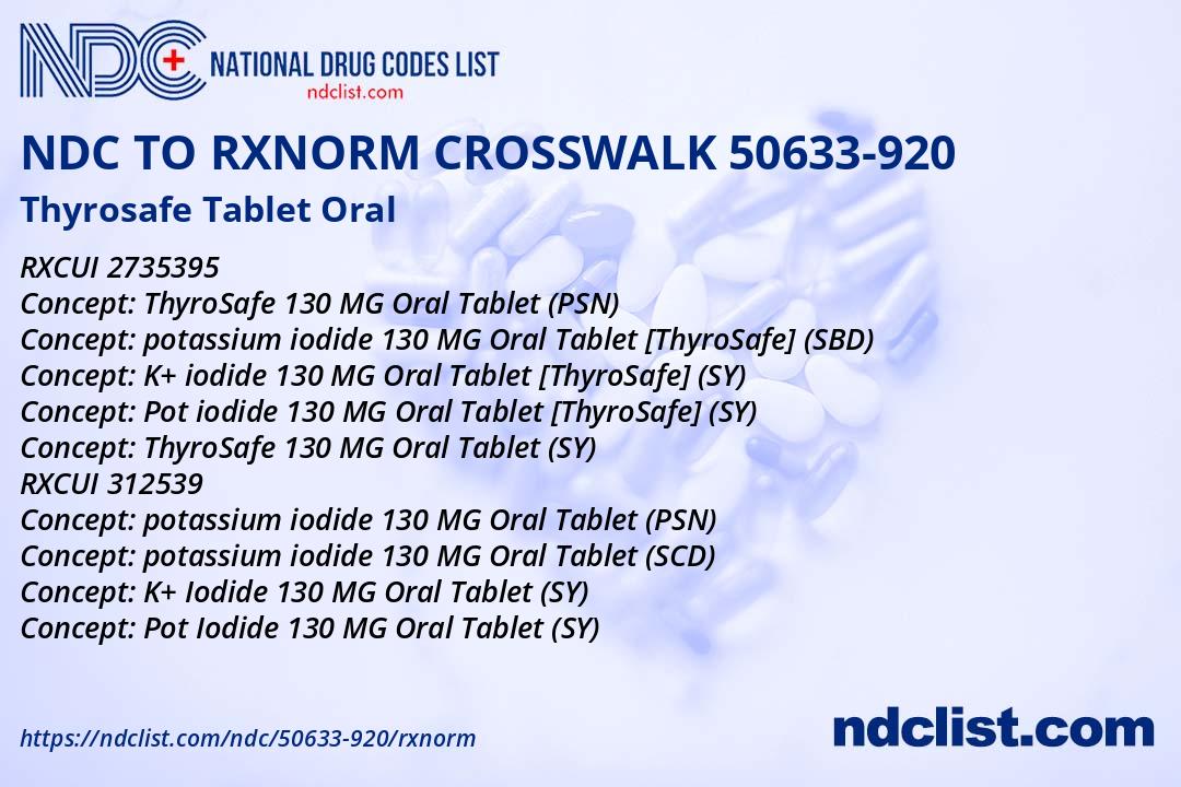 Thyrosafe Tablet- RxNorm Crosswalk NDC50633-920