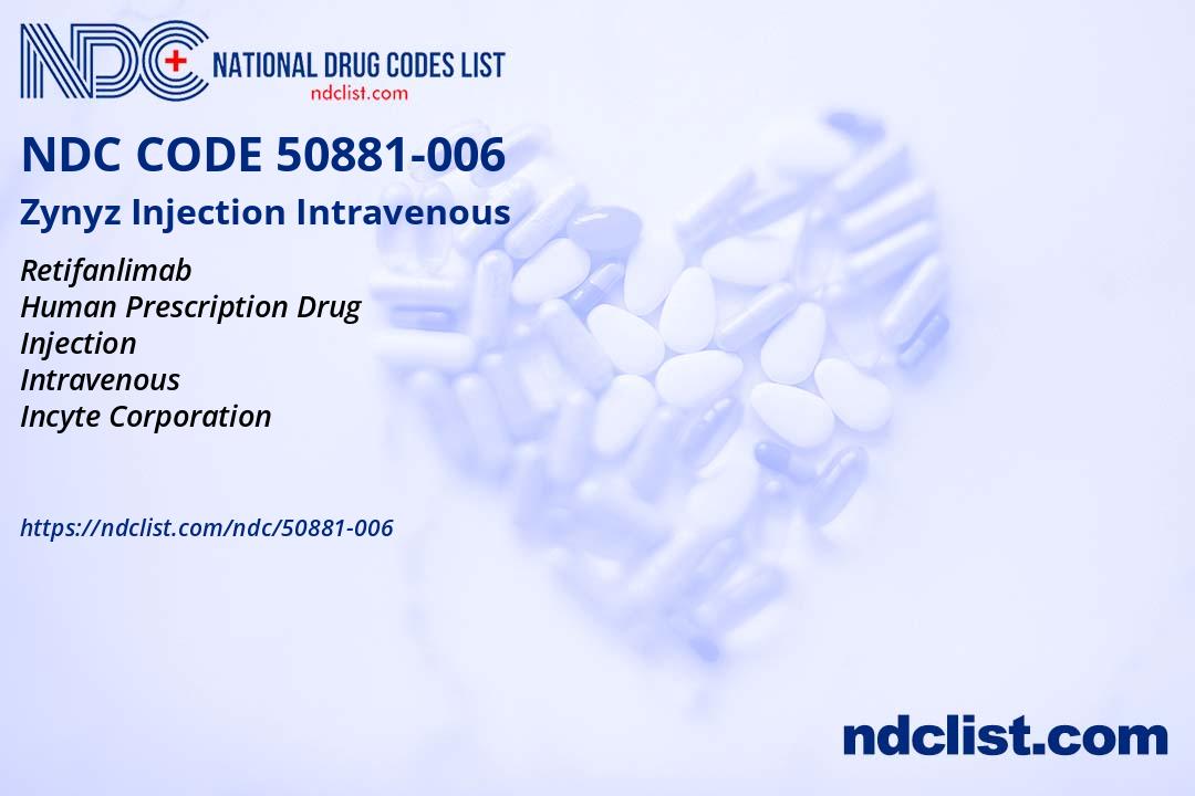 NDC 50881-006 Zynyz Injection Intravenous