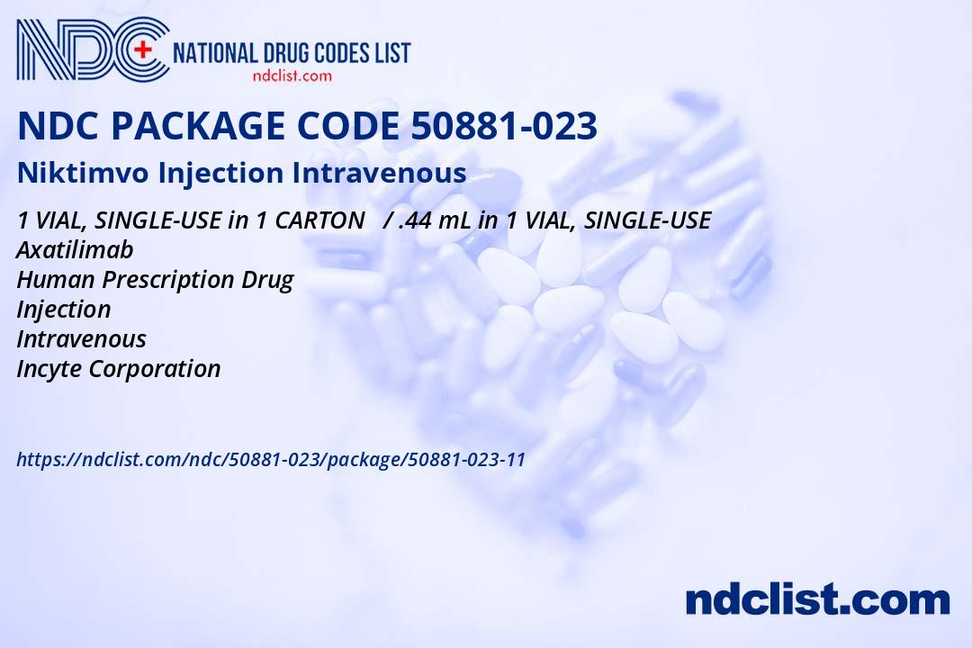 NDC Package 50881-023-11 Niktimvo Injection Intravenous