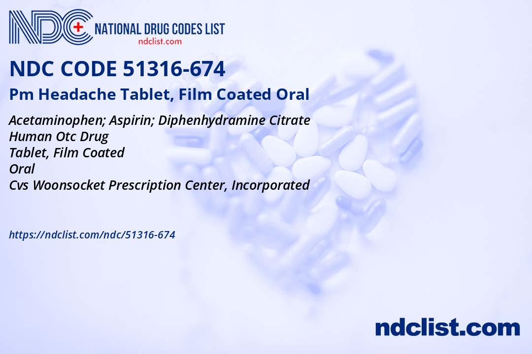 NDC 51316-674 Pm Headache Tablet, Film Coated Oral