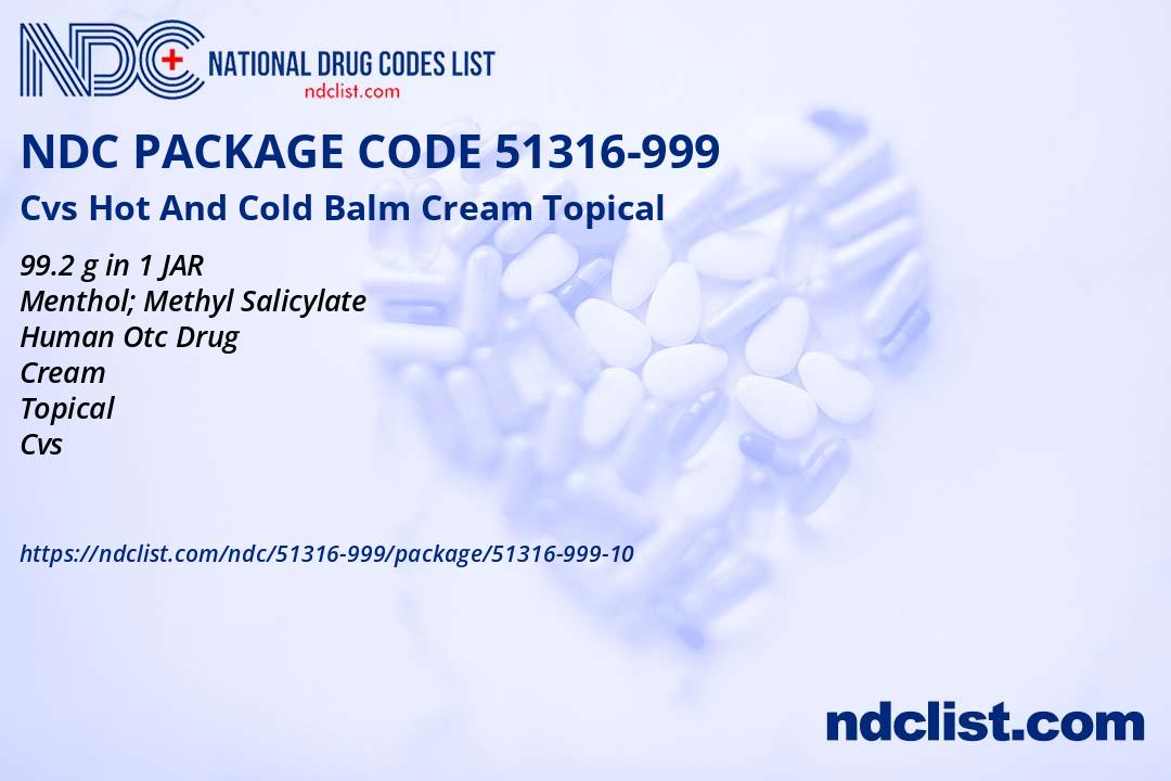 NDC Package 51316-999-10 Cvs Hot And Cold Balm
