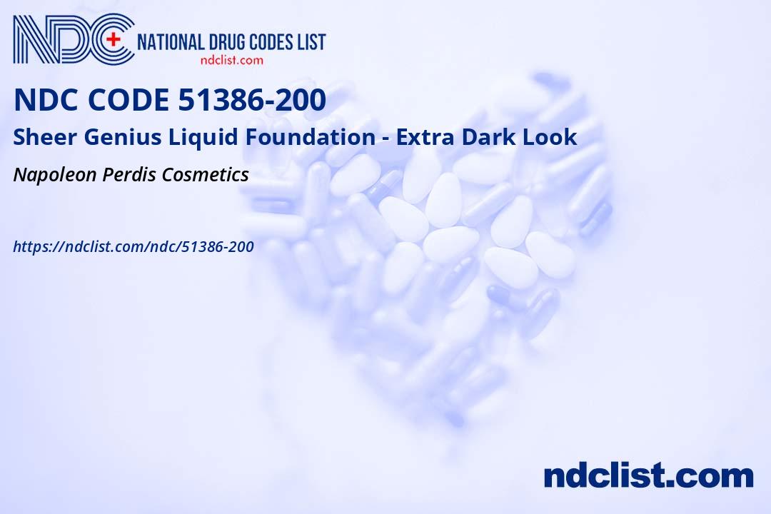 NDC 51386-200 Sheer Genius Liquid Foundation - Extra Dark Look