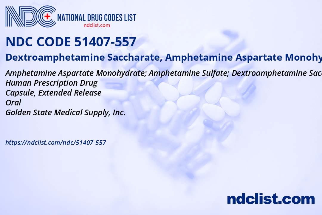 NDC 51407-557 Dextroamphetamine Saccharate, Amphetamine Aspartate ...