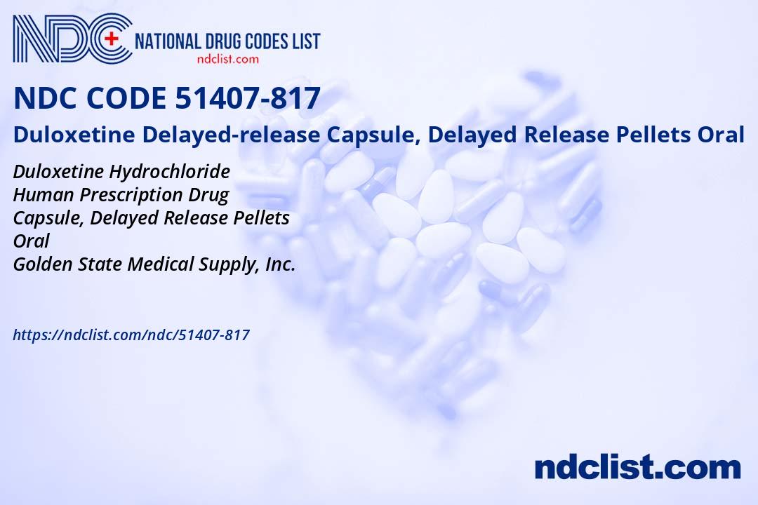 NDC 51407-817 Duloxetine Delayed-release Capsule, Delayed Release ...