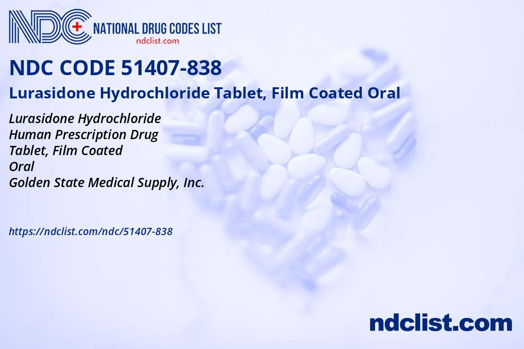 NDC 51407-838 Lurasidone Hydrochloride Tablet, Film Coated Oral
