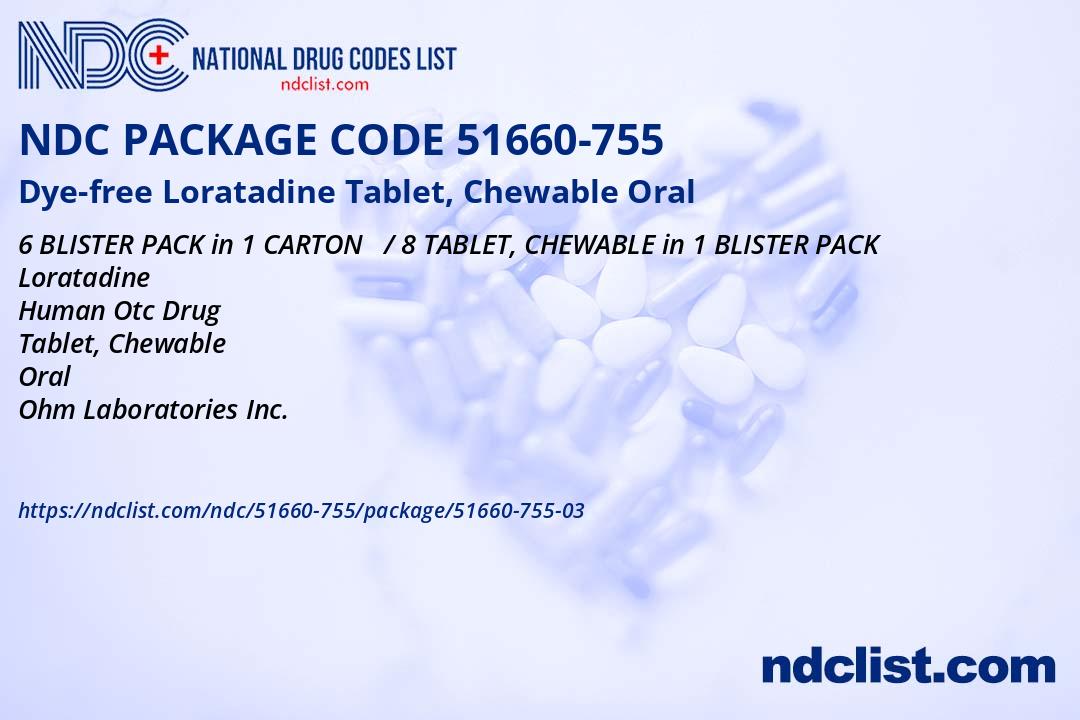 Dye-free Loratadine- NDC51660-755-03