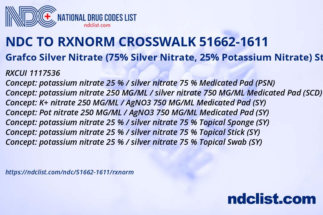 RxNorm Crosswalk 51662-1611 Grafco Silver Nitrate (75% Silver Nitrate ...