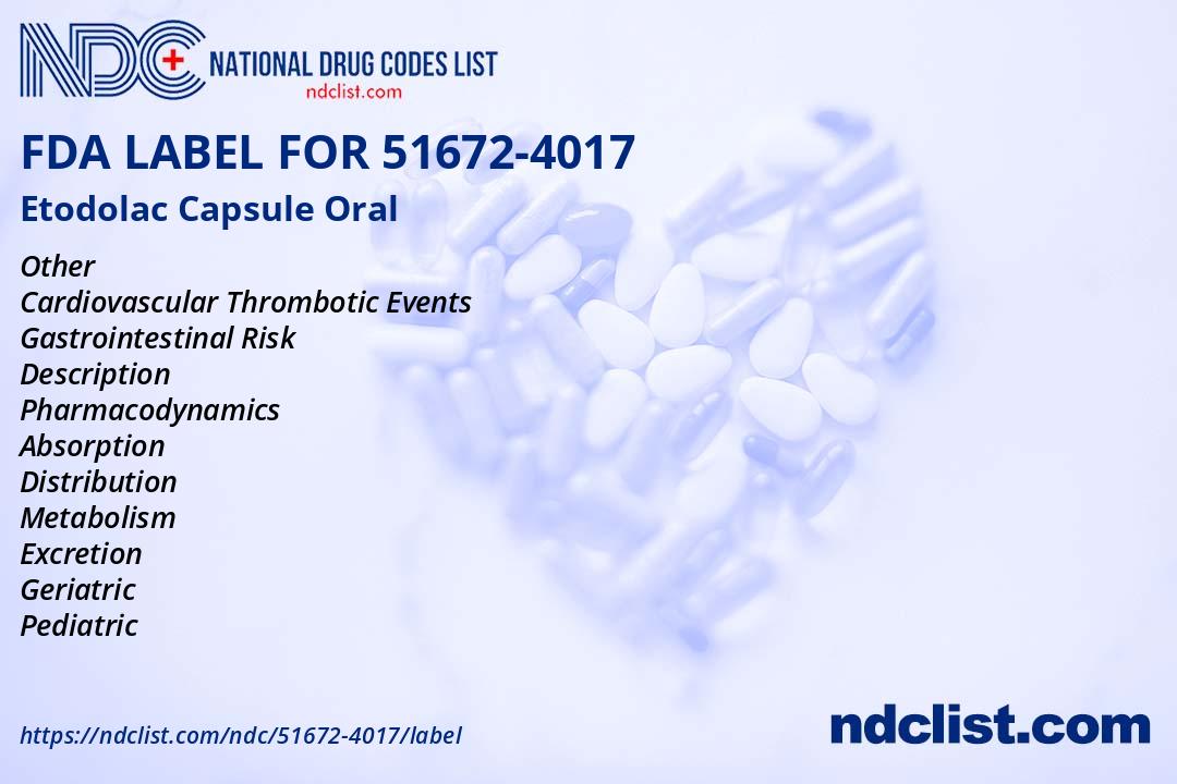 FDA Label for Etodolac Capsule Oral - Indications, Usage & Precautions