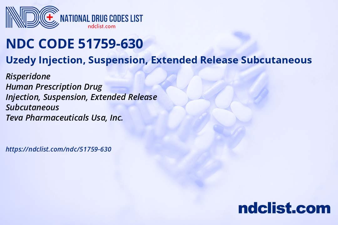 NDC 51759-630 Uzedy Injection, Suspension, Extended Release Subcutaneous