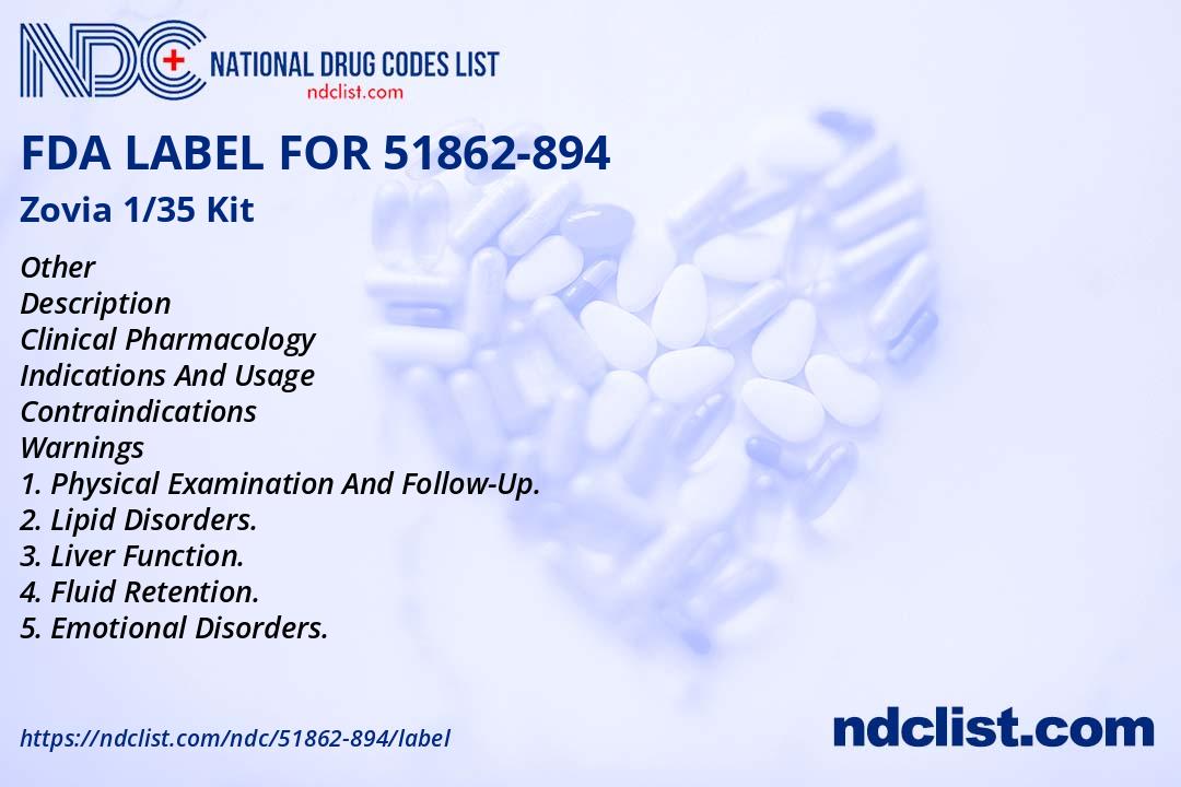 FDA Label for Zovia 1/35 Kit - Indications, Usage & Precautions